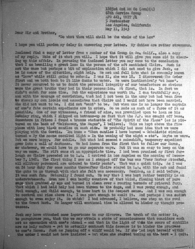 (05/11/1943) Grady McMurtry to Aleister Crowley | The Grady McMurtry ...