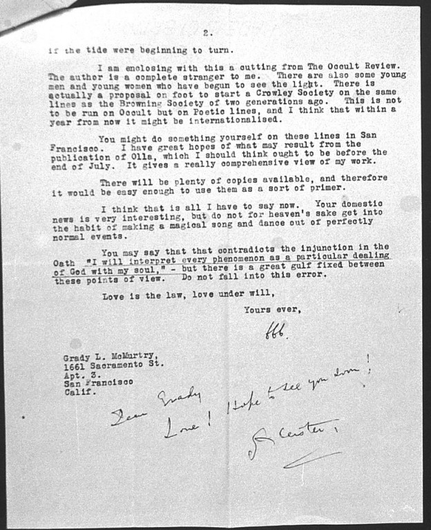 (06/14/1946) Aleister Crowley to Grady McMurtry | The Grady McMurtry ...