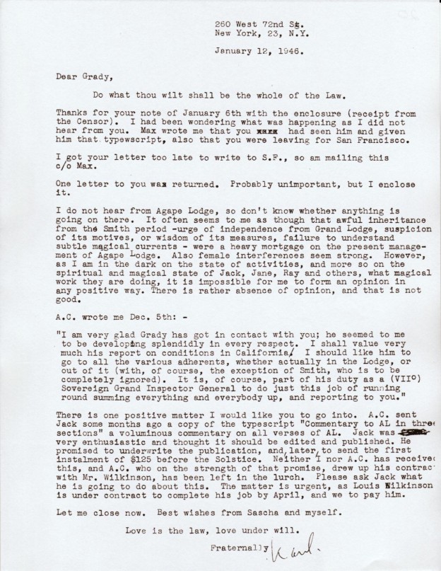 (01/12/1946) Karl Germer to Grady McMurtry | The Grady McMurtry Project